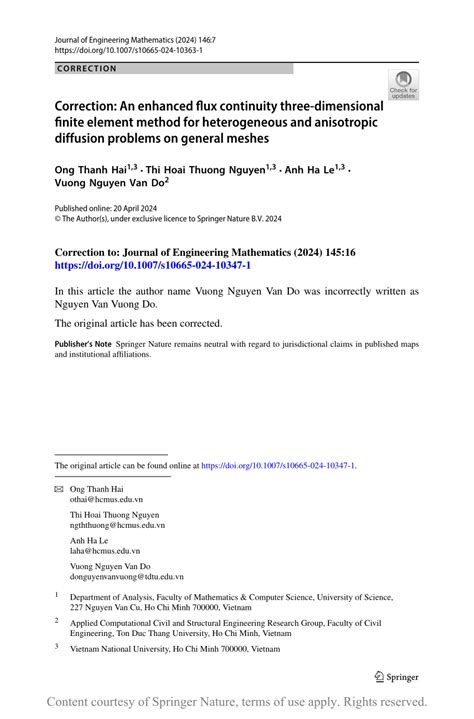 Correction An Enhanced Flux Continuity Three Dimensional Finite