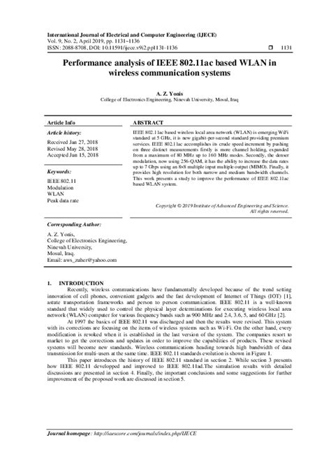 Pdf Performance Analysis Of Ieee 802 11ac Based Wlan In Wireless Communication Systems