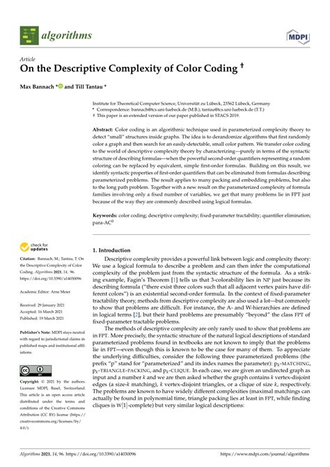 Pdf On The Descriptive Complexity Of Color Coding