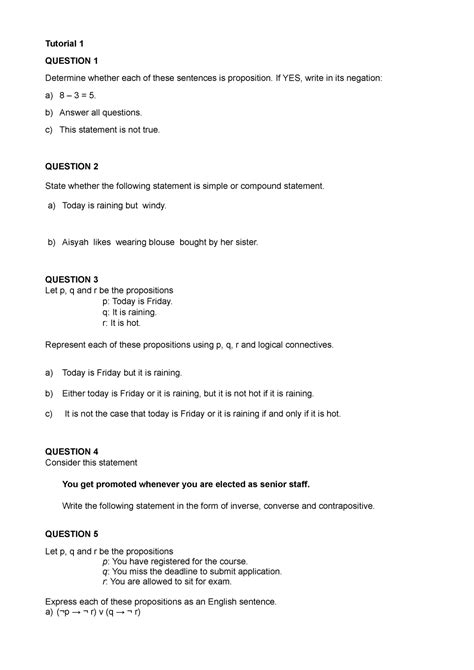 Tutorial 1 Csc 510 Discreate Mathematics Discrete Mathematics Uitm