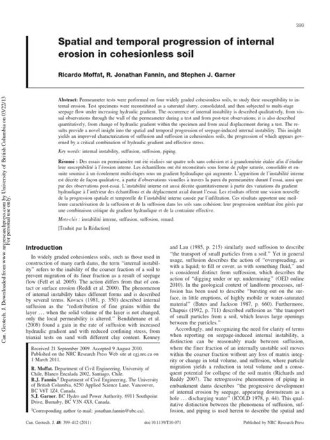 Spatial And Temporal Progression Of Internal Erosion In Cohesionless