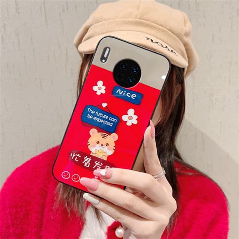 虎年2022年新年款玻璃镜面适用华为mate30手机壳m魅特mte30epro本命年mt40pro十红色手机套女款潮2021新款5g虎窝淘