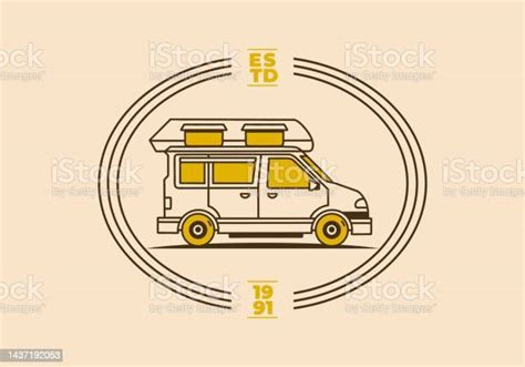 Vintage Art Illustration Of A Camper Van Car向量圖形及更多交通方式圖片 交通方式 休閒活動