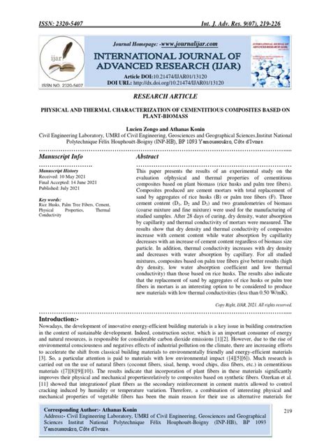 Physical And Thermal Characterization Of Cementitious Composites Based On Plant Biomass Pdf