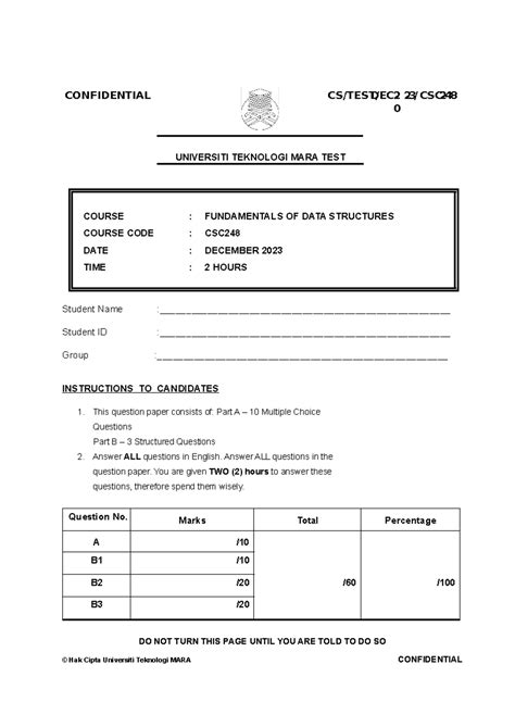 Test Csc248 Oct2023 Lab Exercise Universiti Teknologi Mara Test