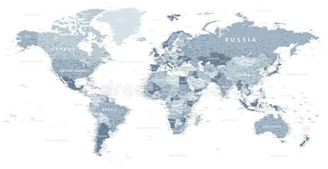 世界地图政治 — 矢量图插图 高度详细的世界地图：国家，城市，水体 库存例证 插画 包括有 信息 高度 181963284