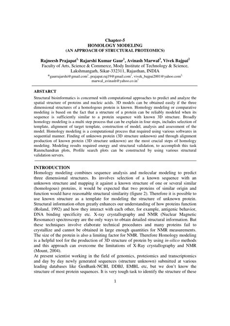 Pdf Homology Modeling An Approach Of Structural Proteomics