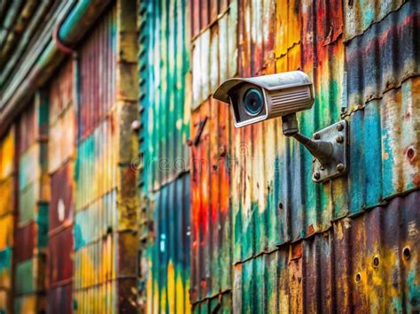 Intriguing Tiltshift Perspective On An Aged Corrugated Wall Decorated With Graffiti And Vintage