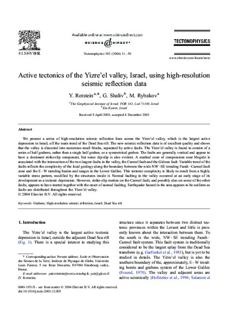 Pdf Active Tectonics Of The Yizreel Valley Israel Using High Resolution Seismic Reflection Data
