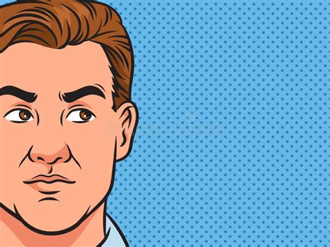 Man Looking To Side With Interest Pop Art Raster Stock Illustration