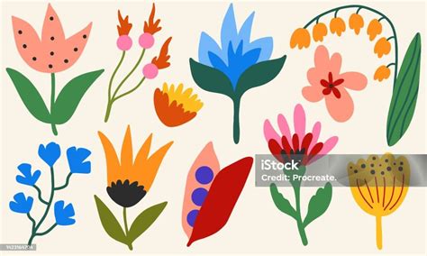 Ilustración De Gran Conjunto De Flores Dibujadas A Mano Diseño Plano