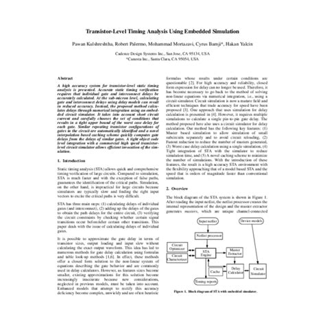 pdf transistor level timing analysis using embedded simulation