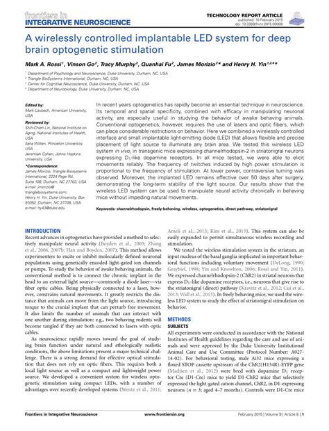 Pdf A Wirelessly Controlled Implantable Led System For Deep Brain