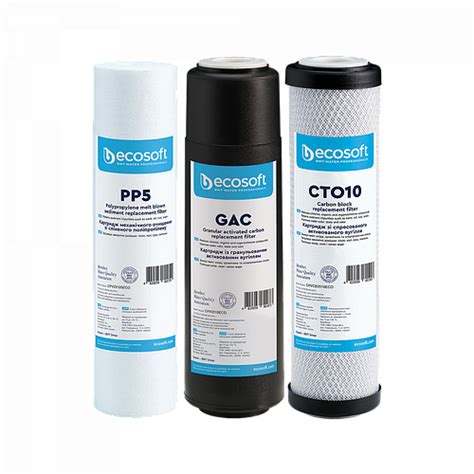 Купить Комплект картриджей Ecosoft 1 2 3 улучшенный для фильтров обратного осмоса Chv3eco