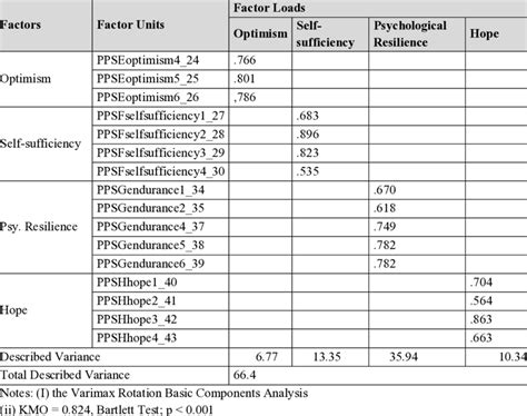 Positive Psychological Capital Scale Explorative Factor Analysis