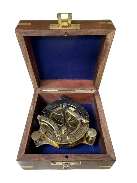 Brass Sundial Compass Nautical Maritime Antique Vintage Style With Box
