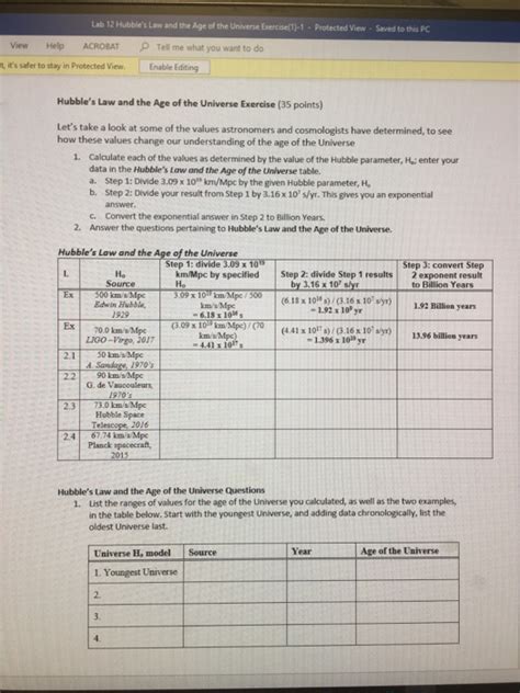 Solved Lab 12 Hubbles Law And The Age Of The Universe Ex