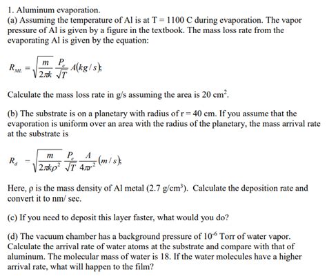 Solved Aluminum Evaporation A Assuming The Temperature Chegg