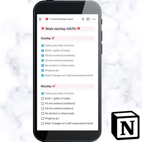 Notion Template 75 Hard Challenge Fitness Tracker Life And Goal Tracker