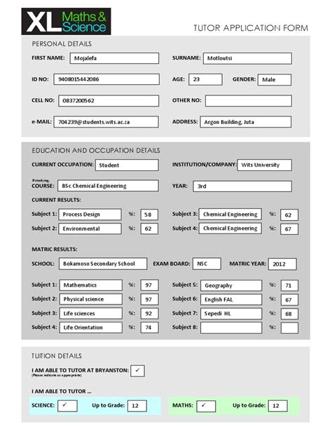 Xl Tutor Application Form Jhb 2017 Final Pdf Sat Tutor