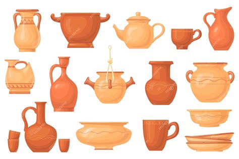 Premium Vector Cartoon Clay Crockery Antique Ceramico Utensils Brown