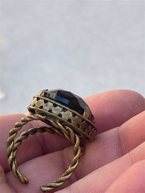 Czechoslovakia Smokey Quartz Glass Cocktail Ring Adju Gem
