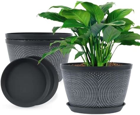 Quarut 10 Inch Flower Pots Planters For Outdoor Indoor 3 Pack Plastic