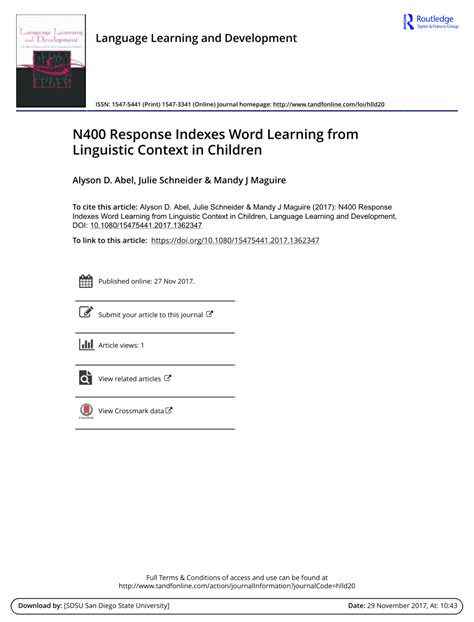Pdf The N400 Response Indexes Word Learning From Linguistic Context