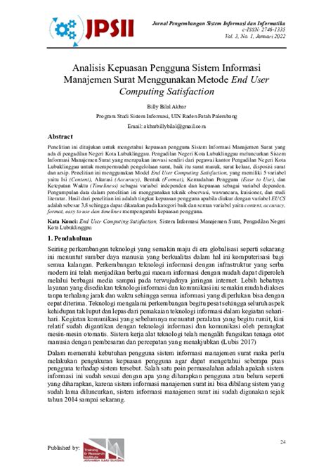 Pdf Analisis Kepuasan Pengguna Sistem Informasi Manajemen Surat Menggunakan Metode End User