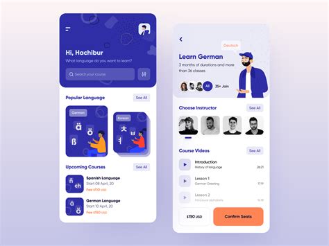 Language Course App By Hachibur Rahman Ui Design Mobile App Ui Design