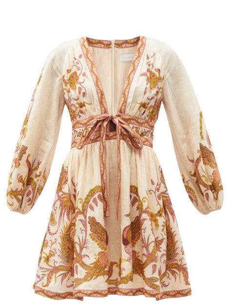 Zimmermann Cassia Bow Embellished Floral Print Mini Dress Womens