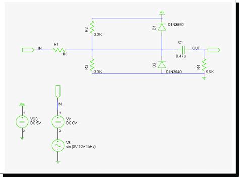 1 schematic of diode clipper circuit with dc and transient voltage