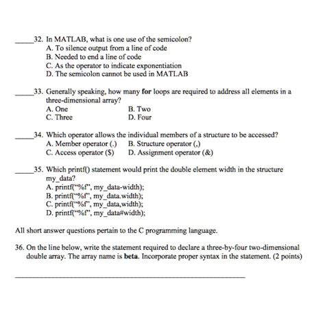 Solved 32 In Matlab What Is One Use Of The Semicolon A To Silence