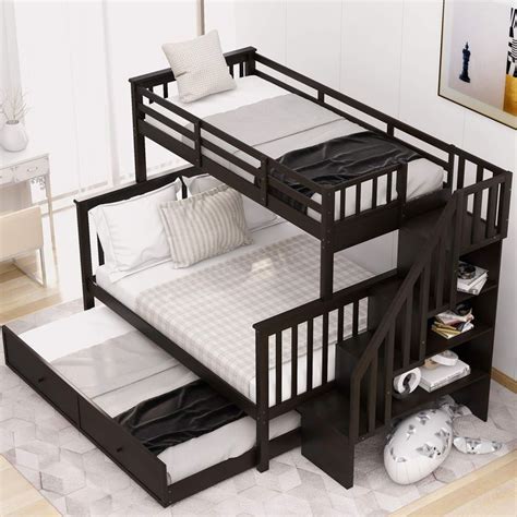 Biadnbz Twin Over Full Bunk Bed With Trundle And Staircase Solid Wood