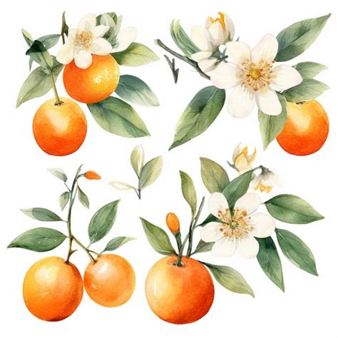 Premium Ai Image There Are Four Oranges With Leaves And Flowers On Them Generative Ai