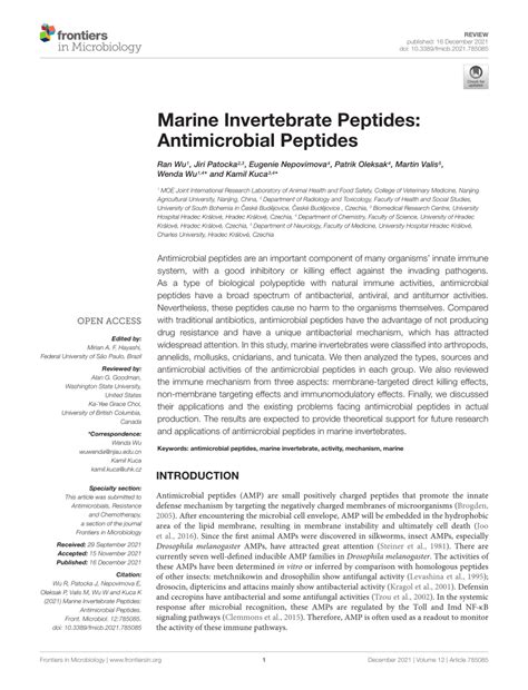 Pdf Marine Invertebrate Peptides Antimicrobial Peptides
