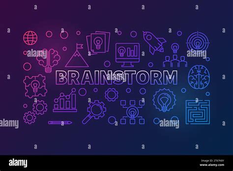 Brainstorm Outline Colorful Horizontal Illustration Vector