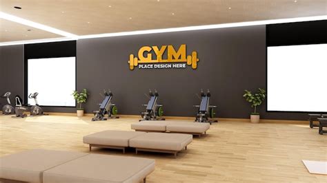 현대적인 체육관 인테리어 디자인 룸의 3d 로고 모형 프리미엄 Psd 파일