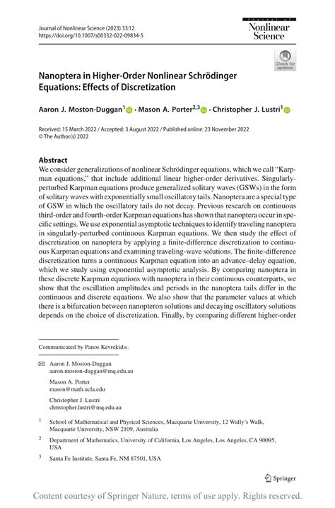 Pdf Nanoptera In Higher Order Nonlinear Schrödinger Equations