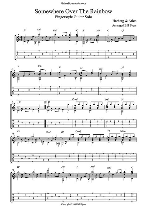 Somewhere Over The Rainbow Guitar Music Fingerstyle Arrangement By