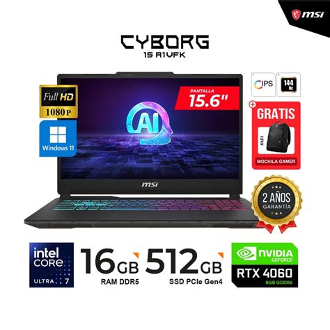 Laptop Msi Cyborg 15 Ai A1vfk 156fhd 144hz Core Ultra 7 Rtx4060