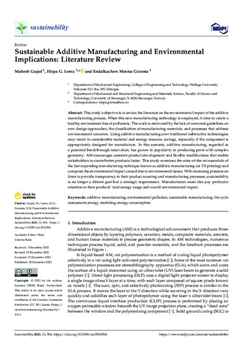 Pdf Sustainable Additive Manufacturing And Environmental Implications Literature Review