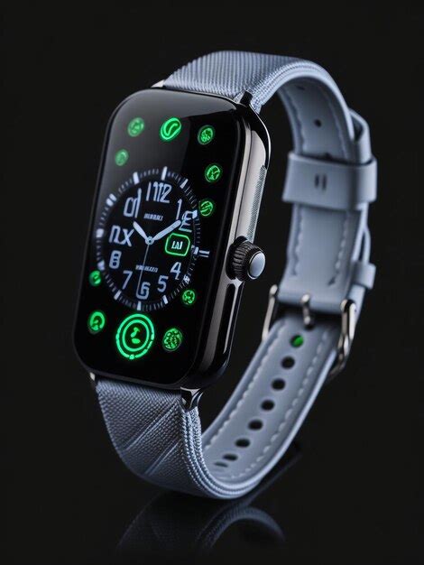 Black Smartwatch With Analog Clock On Display On Black Background 3d Illustration Premium Ai