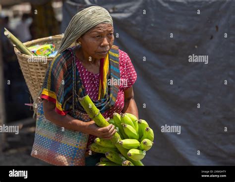 Chakma Tribe Woman Carrying Bananas Chittagong Division Rangamati Sadar Bangladesh Stock