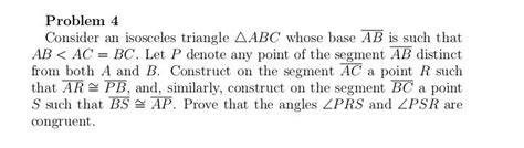 Solved Problem Consider An Isosceles Triangle ABC Whose Chegg