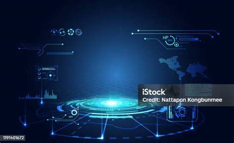 디지털 데이터 차트 통신 컴퓨팅 및 하이테크 미래 디자인 배경에 원 퍼센트 활력 혁신의 추상 기술 Ui 미래 개념 Hud 인터페이스 홀로그램 요소 0명에 대한 스톡 벡터