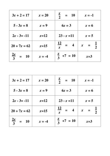 Solving Equations Loop And Matching Cards Teaching Resources