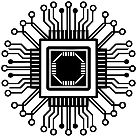 Black And White Illustration Of A Microchip With Circuit Board