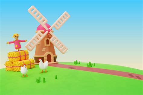 Renderización En 3d Del Fondo De La Granja Archivo Psd Premium