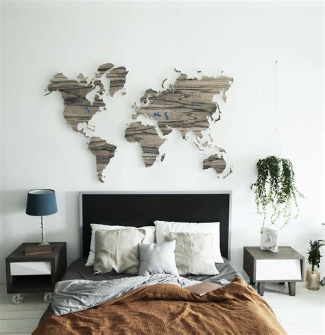 Tigerwood World Map Wood Rustic World Map By GaDenMap Push Pin Travel